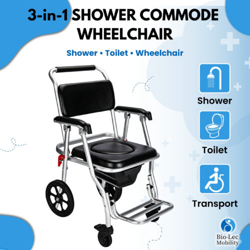 3-in-1 Shower Commode Wheelchair | Folding Aluminium Wheeled Shower ...